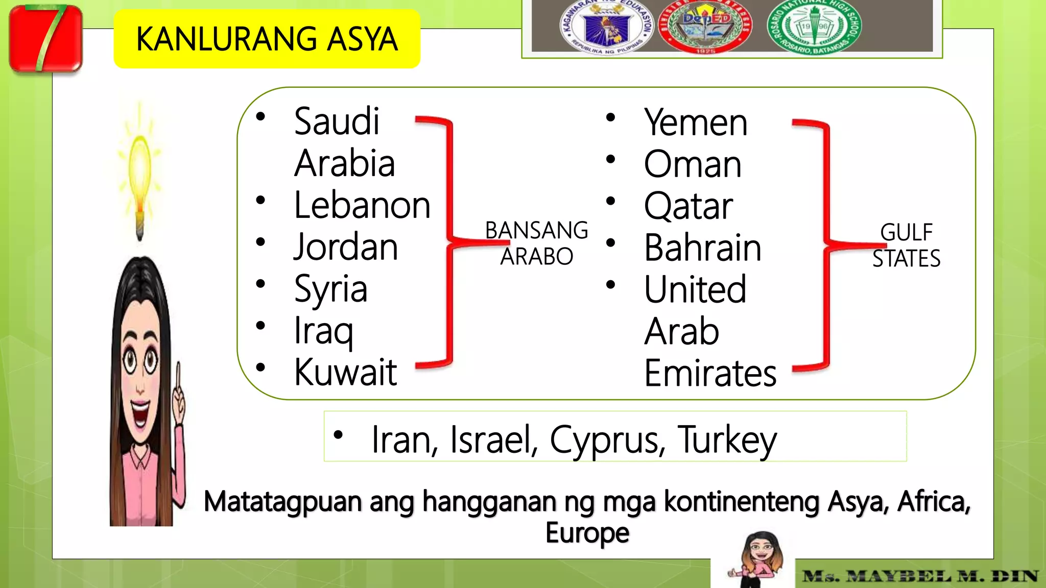 Mga Bansa sa Bawat Rehiyon ng Asya | PPTX