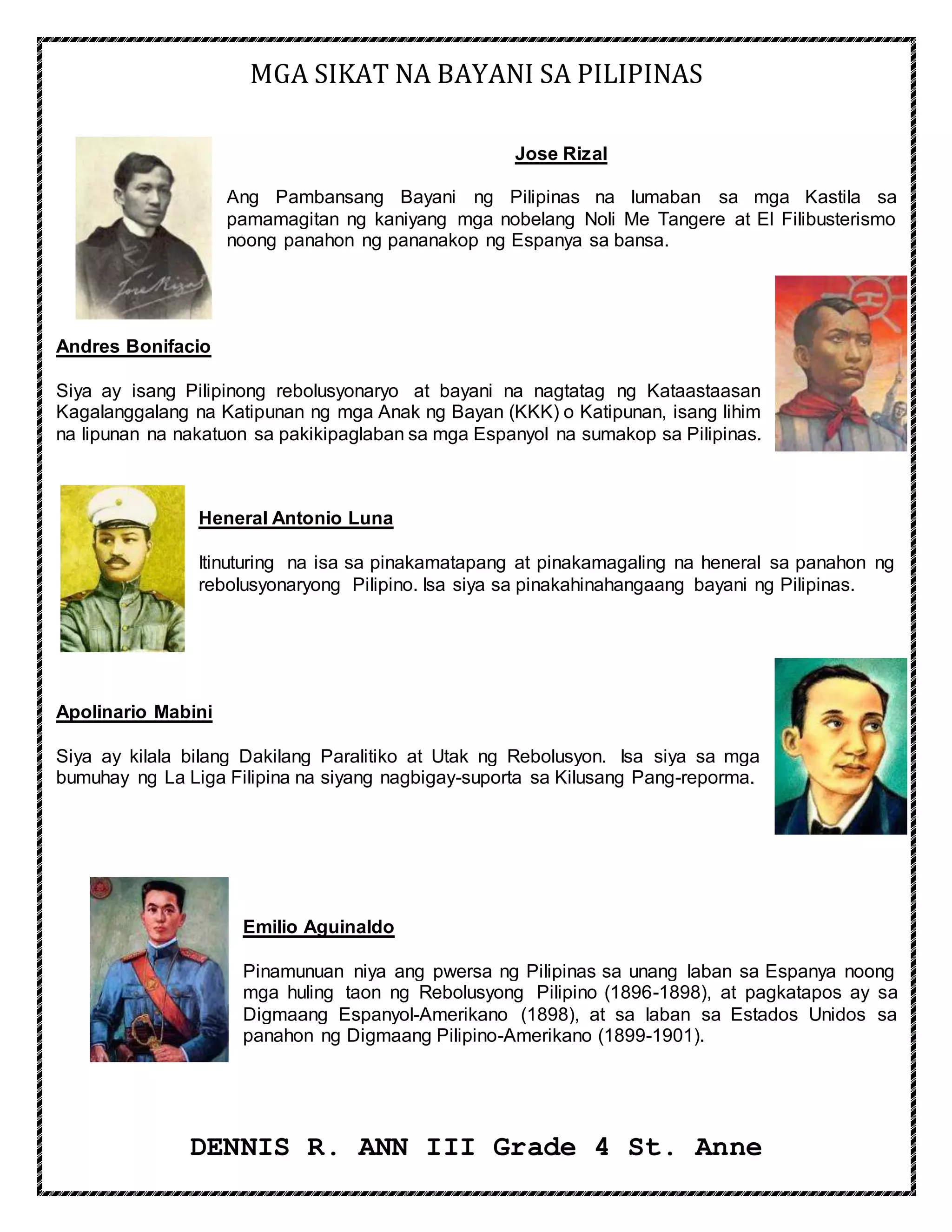 Mga sikat na bayani sa pilipinas | DOCX