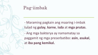Mga simpleng recipe sa pag iimbak ng pagkain | PPTX