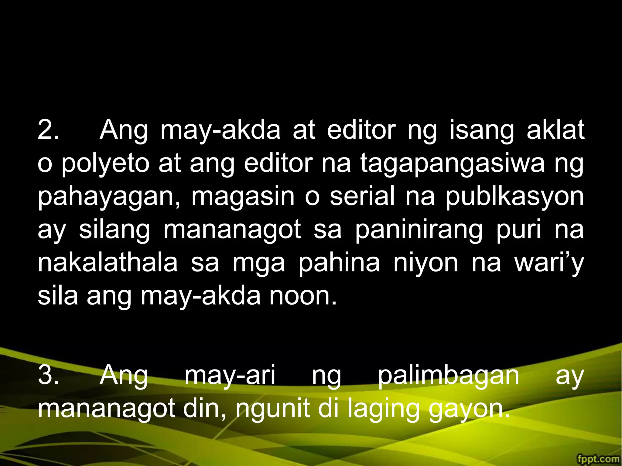 Mga simulain, tungkulin, alituntunin at batas ng Pamahayagan | PPTX