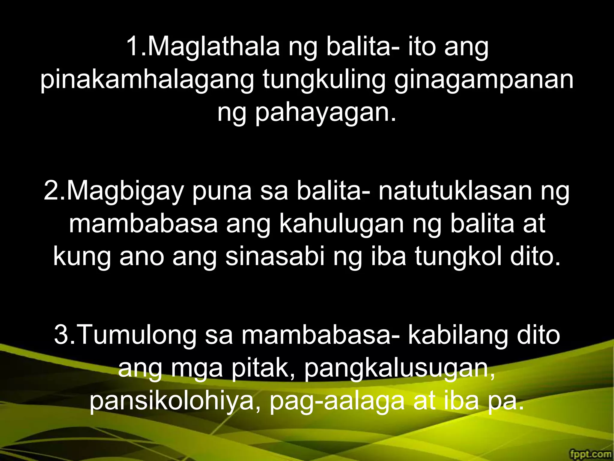 Mga simulain, tungkulin, alituntunin at batas ng Pamahayagan | PPTX