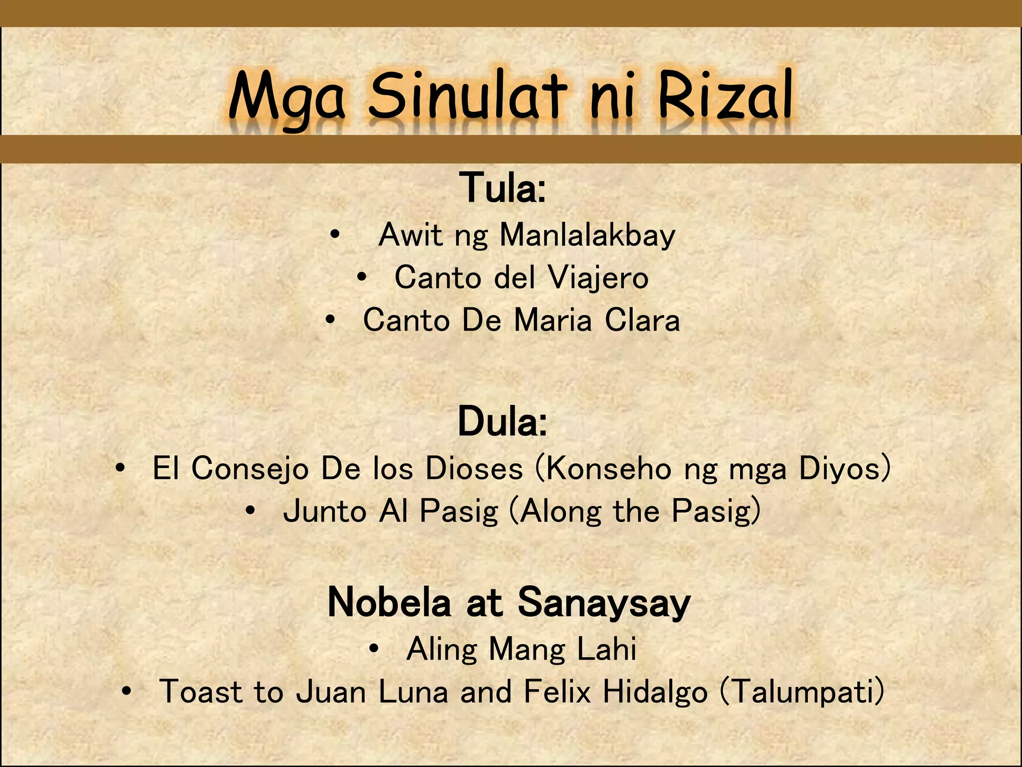 Mga Sinulat ni Dr. Jose Rizal | PPTX