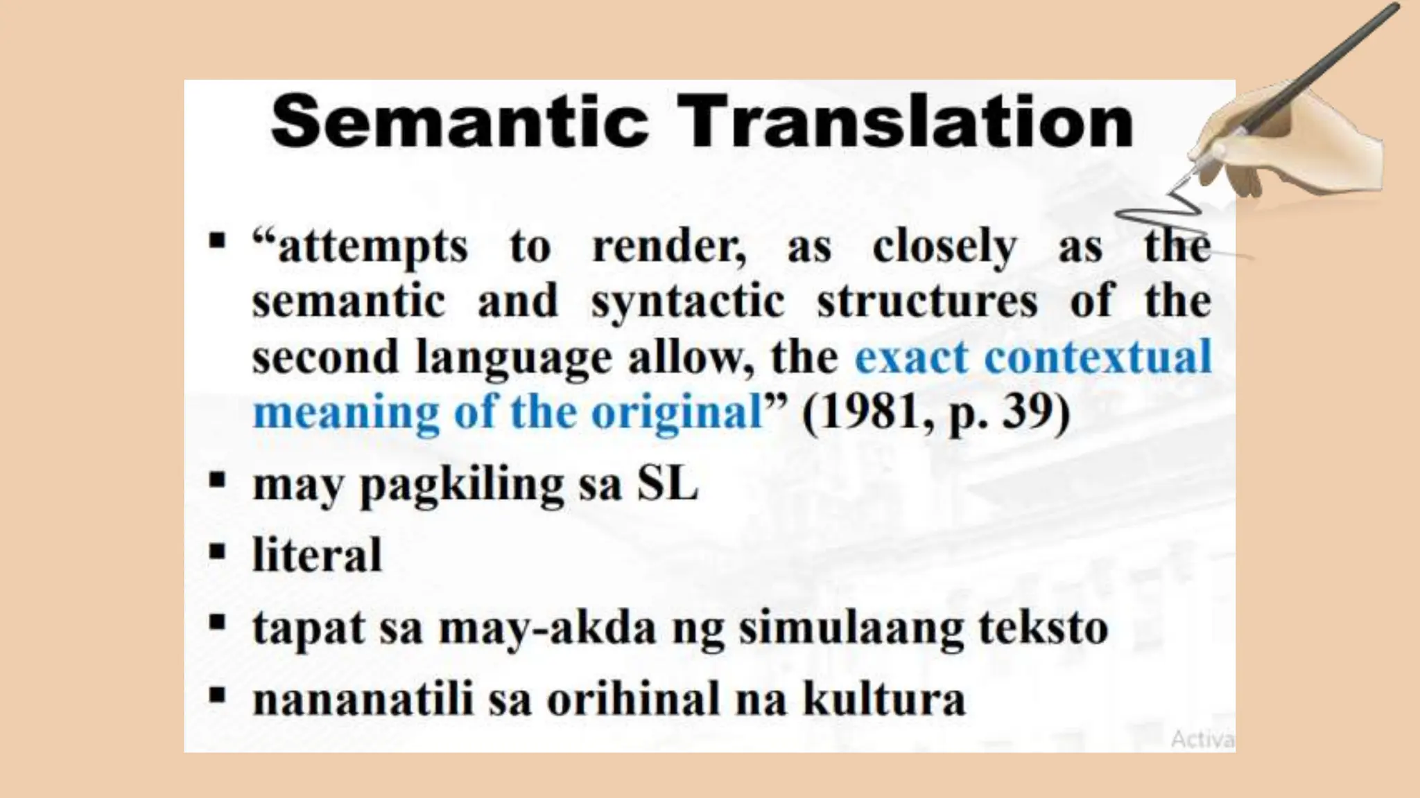 MGA TEORYA SA PAGSASALIN, FORMAL VS DYNAMIC EQUIVALENCE, SEMANTIC VS ...