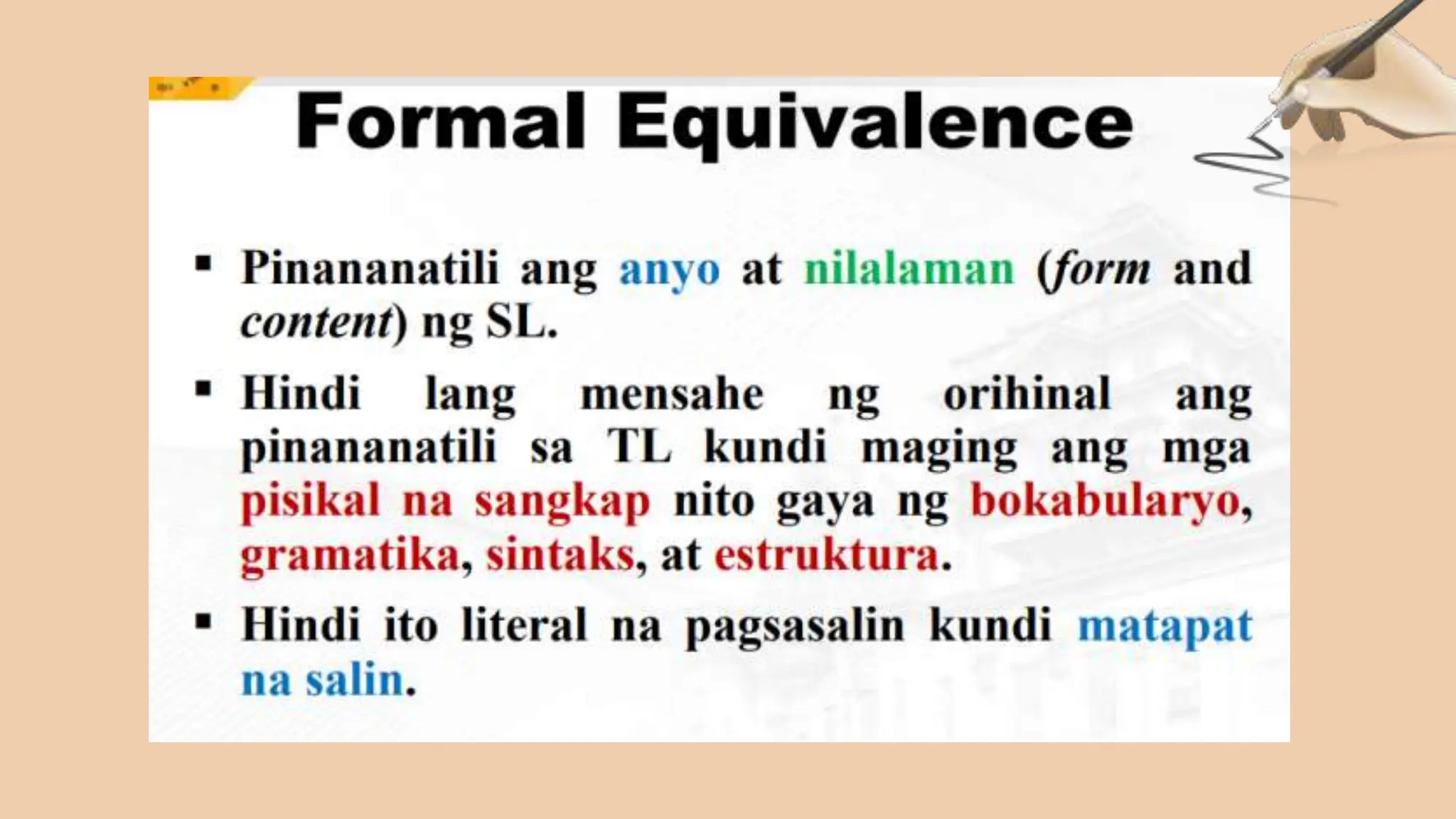Mga Teorya Sa Pagsasalin Formal Vs Dynamic Equivalence Semantic Vs Communicative Translation