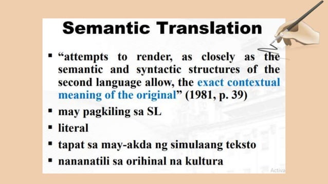 MGA TEORYA SA PAGSASALIN, FORMAL VS DYNAMIC EQUIVALENCE, SEMANTIC VS ...