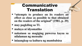 MGA TEORYA SA PAGSASALIN, FORMAL VS DYNAMIC EQUIVALENCE, SEMANTIC VS ...