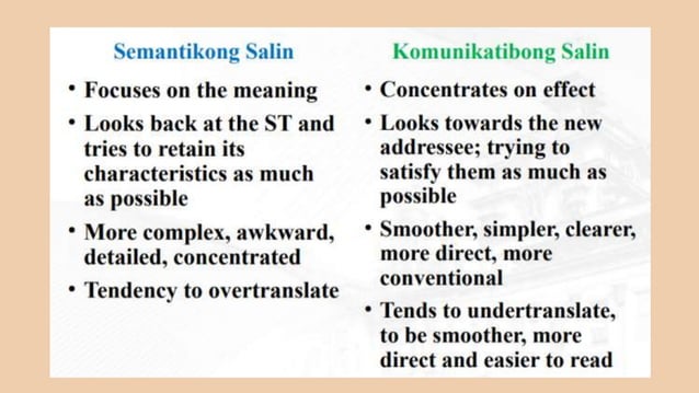 MGA TEORYA SA PAGSASALIN, FORMAL VS DYNAMIC EQUIVALENCE, SEMANTIC VS ...