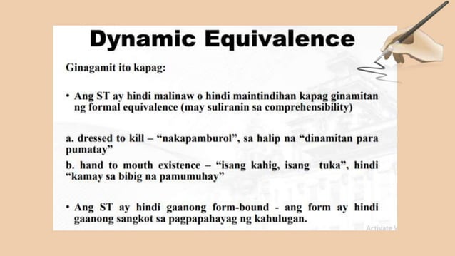 MGA TEORYA SA PAGSASALIN, FORMAL VS DYNAMIC EQUIVALENCE, SEMANTIC VS COMMUNICATIVE TRANSLATION ...