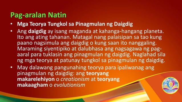 Mga Teorya Tungkol sa Pinagmulan ng Daigdig | PPTX