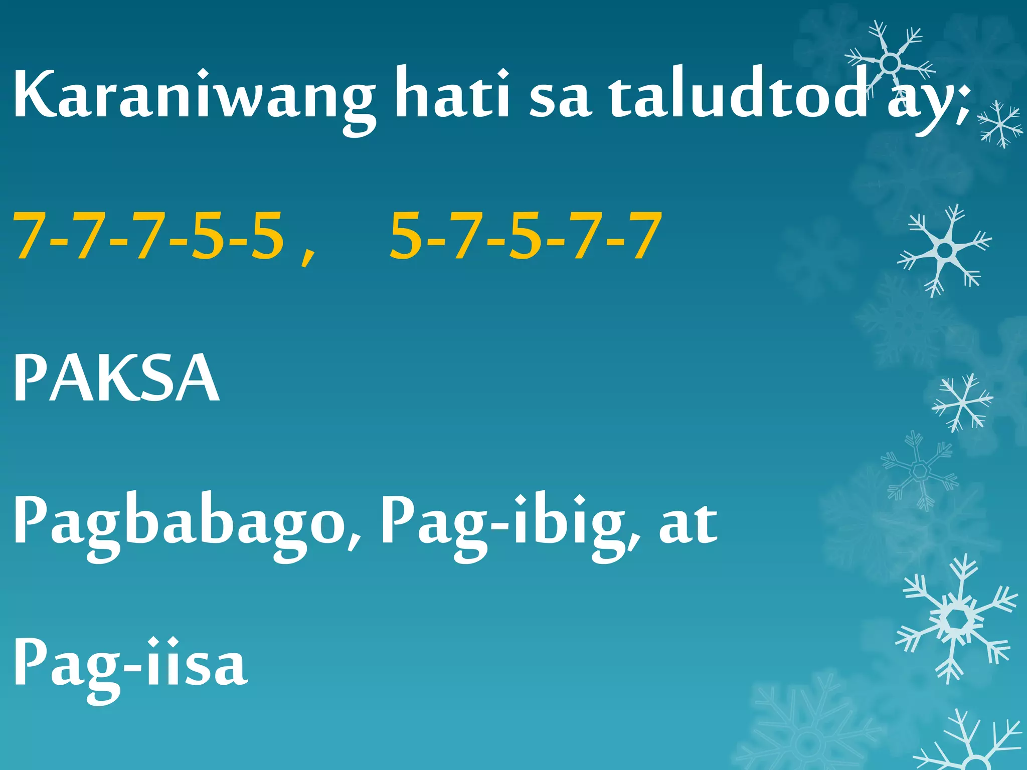 Haiku, Senryu, Tanaga, Tanka, | PPTX