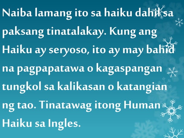 Haiku, Senryu, Tanaga, Tanka, | PPTX