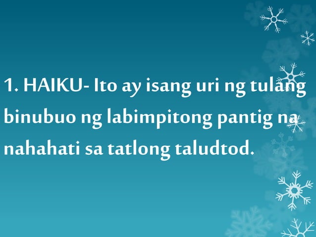 Haiku, Senryu, Tanaga, Tanka, | PPTX