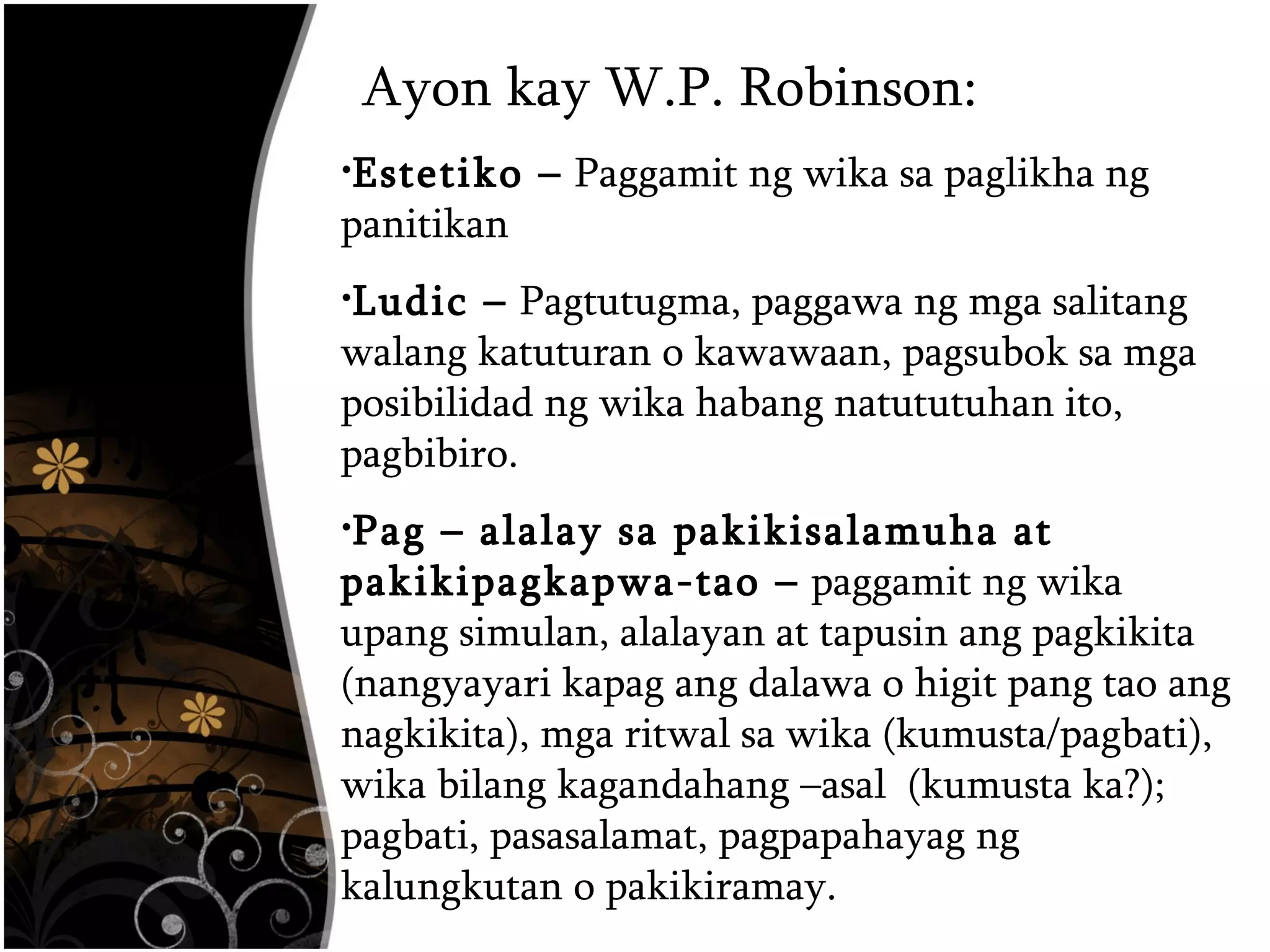 Mga tungkulin ng wika | PPT