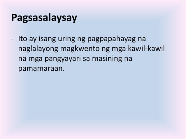 Mga uri ng masining na pagpaphahayag pagsasalaysay | PPTX