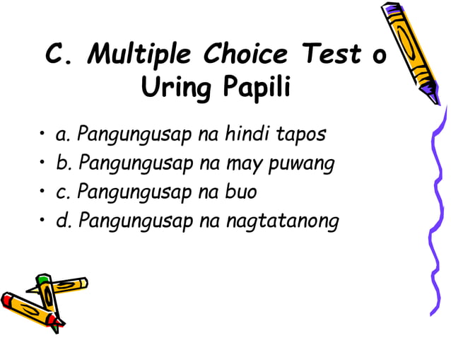 Mga uri ng pagsusulit ayon sa pamamaraan | PPTX