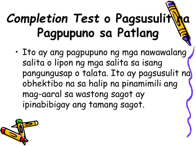 Mga uri ng pagsusulit ayon sa pamamaraan | PPTX
