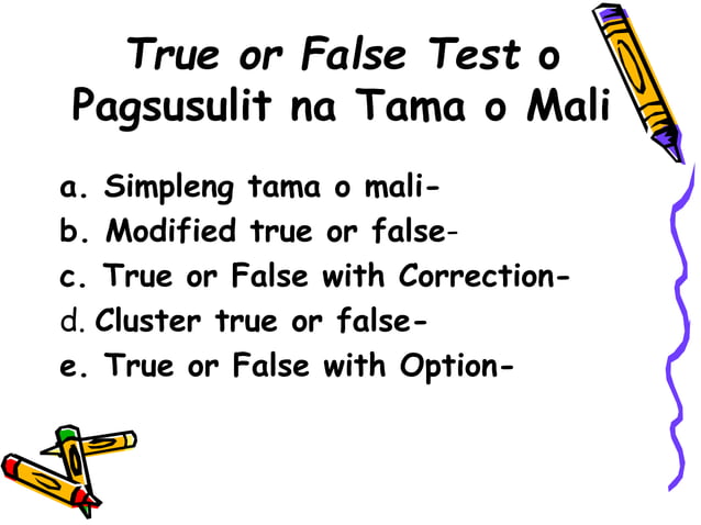 Mga uri ng pagsusulit ayon sa pamamaraan | PPTX