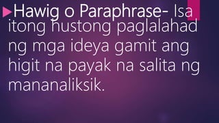 Mga uri o anyo ng tala "filipino 11" | PPTX