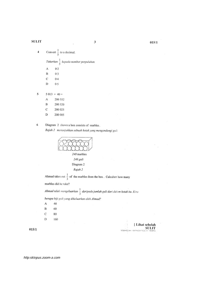 Mgb Kedah Mathematics 1 Upsr Year 6 | PDF