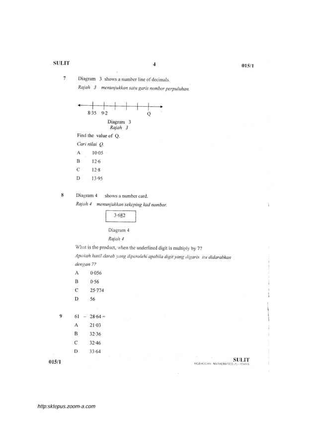 Mgb Kedah Mathematics 1 Upsr Year 6 | PDF