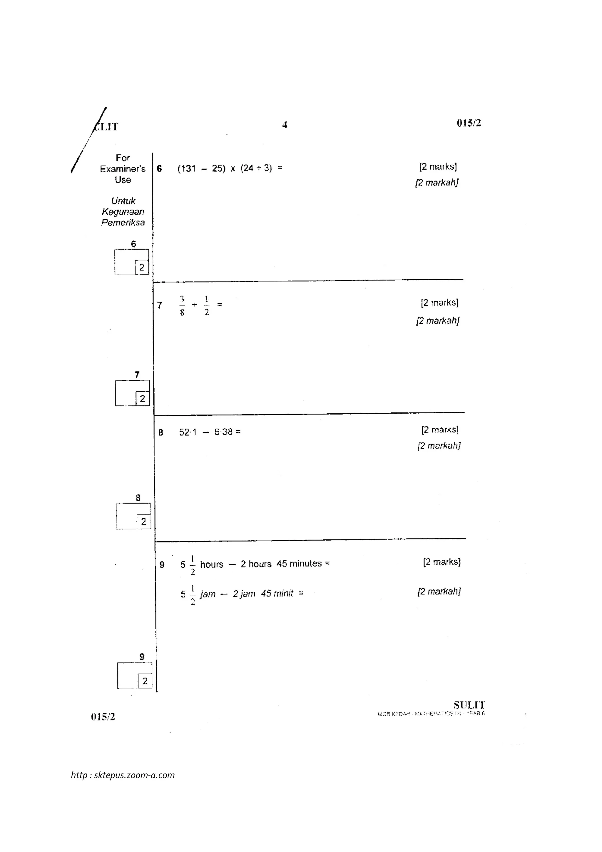 Mgb Kedah Mathematics 2 Upsr Year 6 | PDF