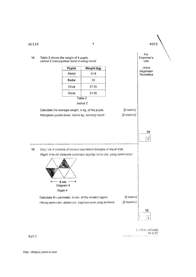 Mgb Kedah Mathematics 2 Upsr Year 6 | PDF