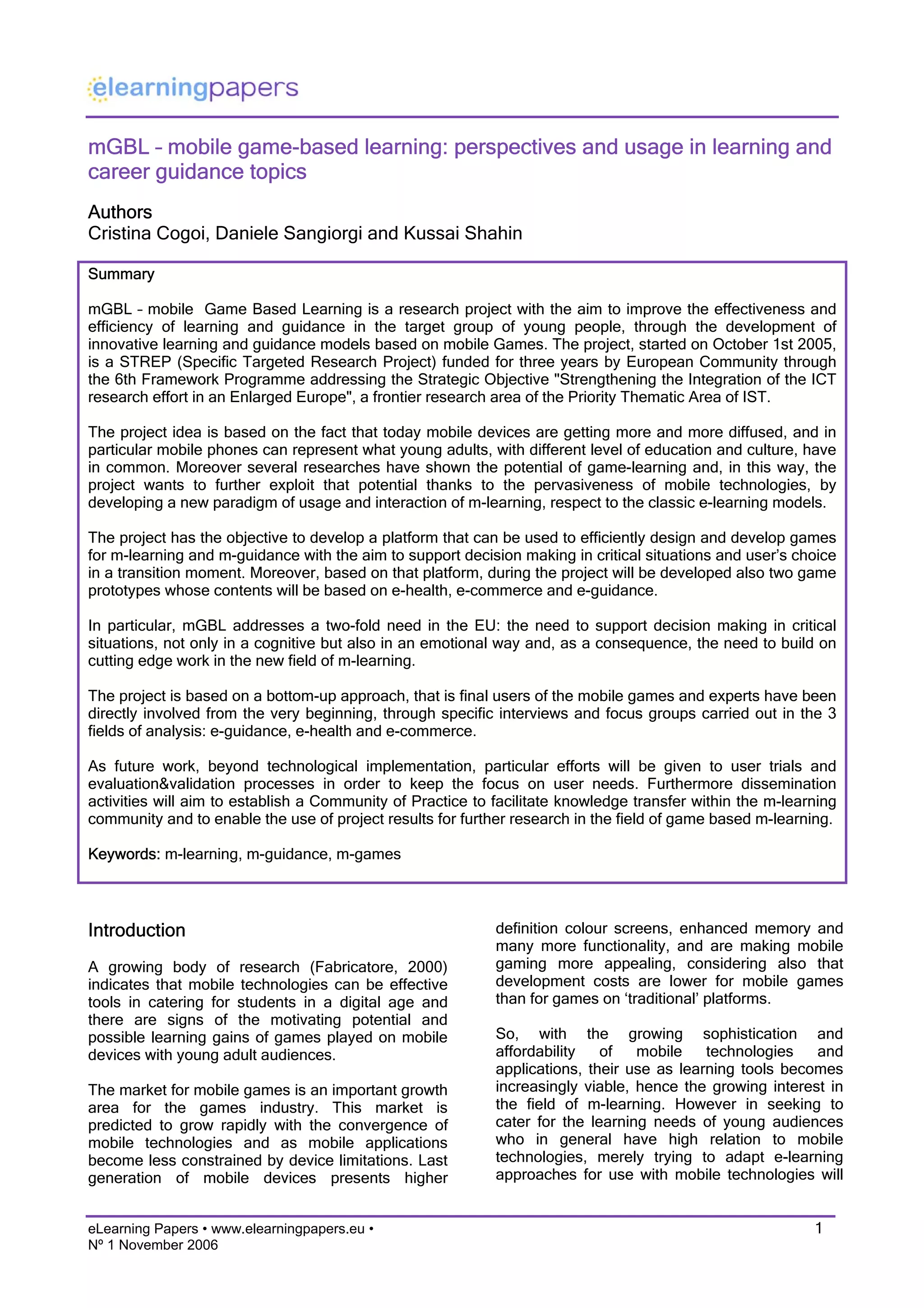 mGBL - mobile Game-Based Learning: perspectives and usage in learning ...