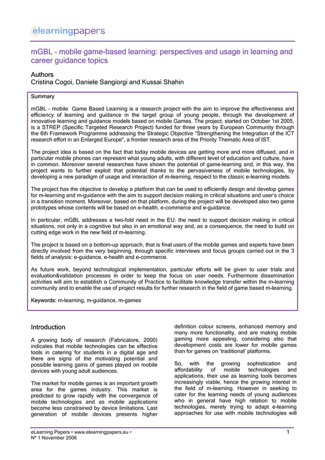mGBL - mobile Game-Based Learning: perspectives and usage in learning and career guidance topics ...