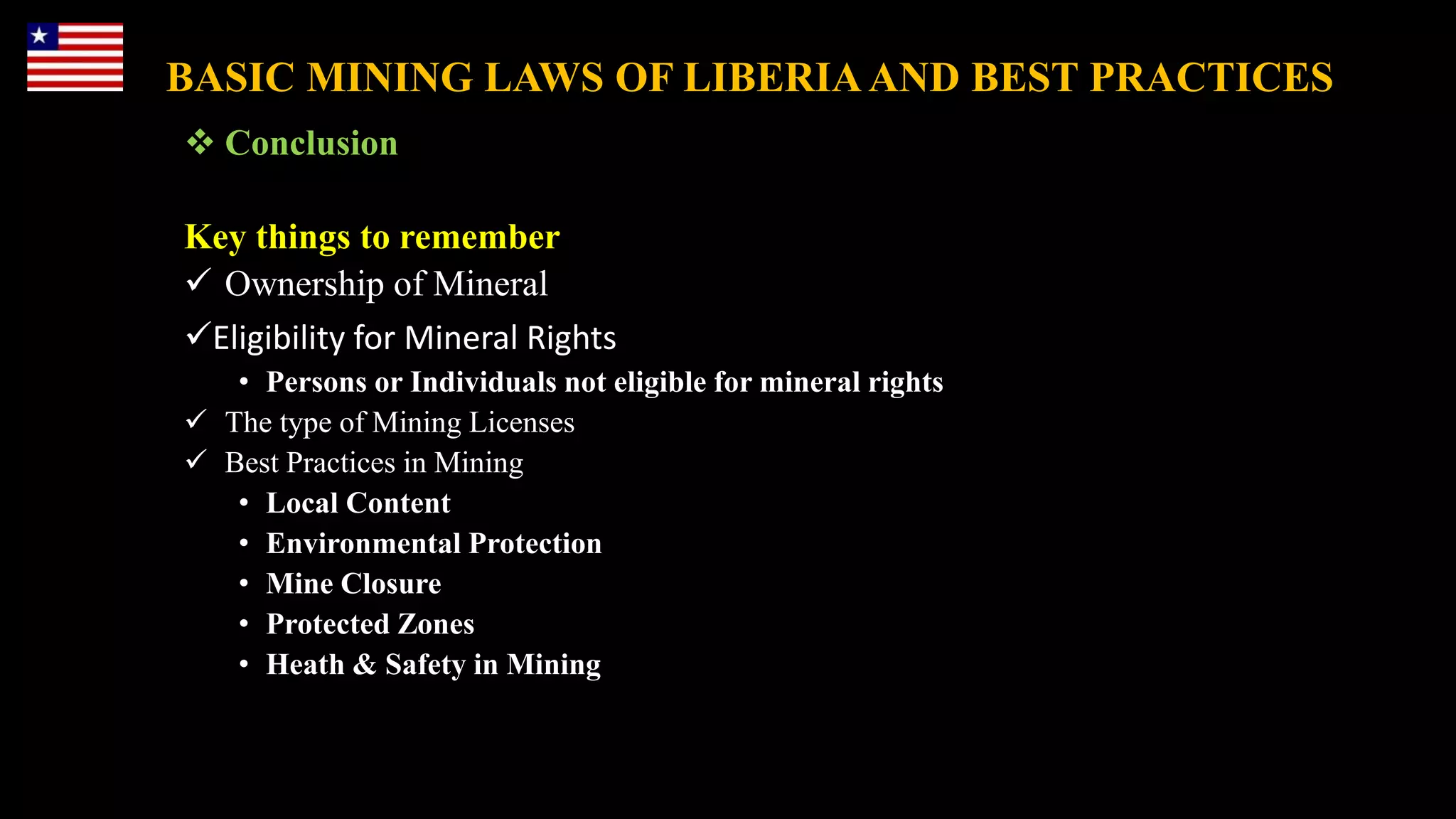 Basic Mining Laws of Liberia and Best Practices | PPTX