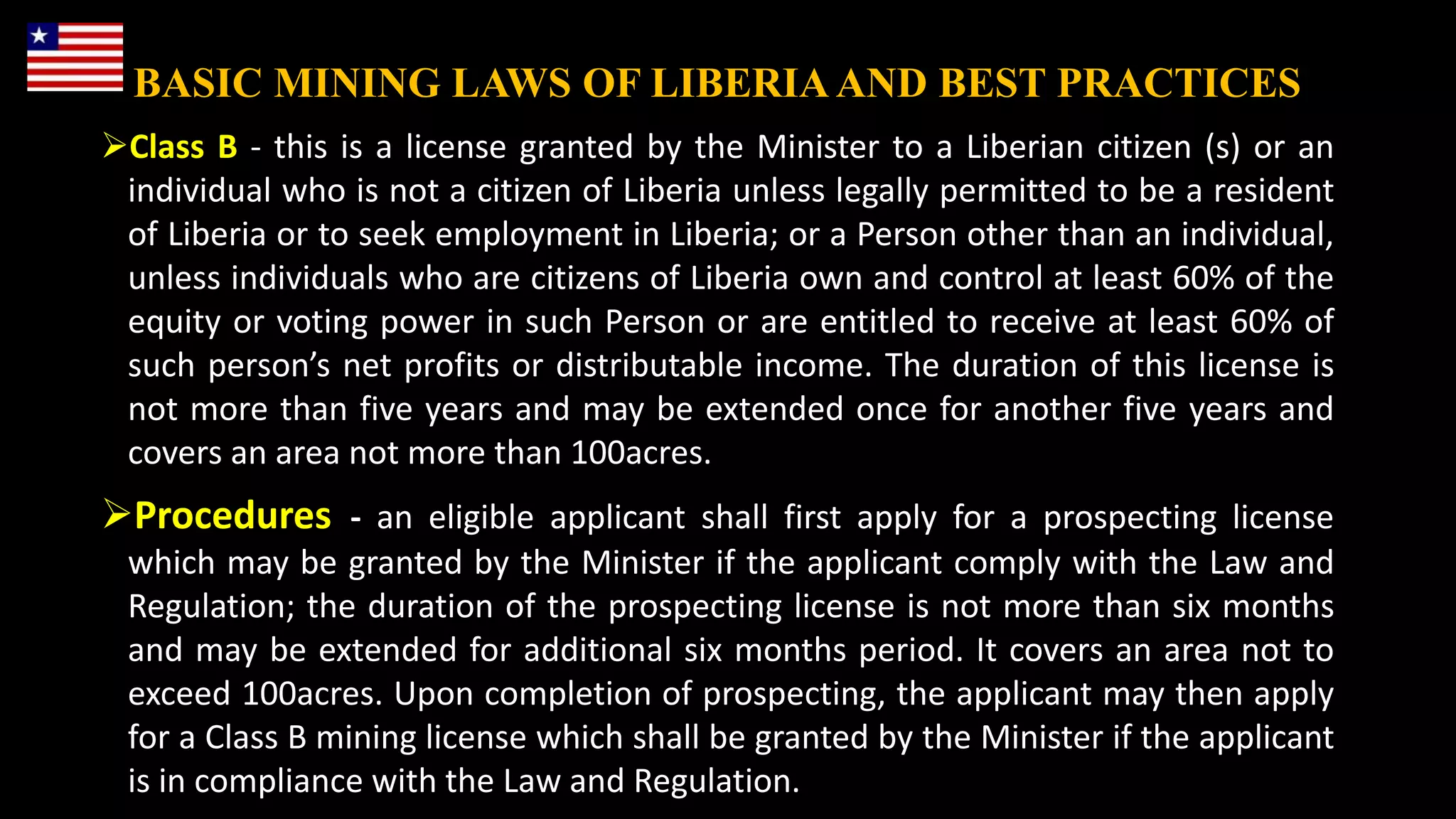 Basic Mining Laws of Liberia and Best Practices | PPTX