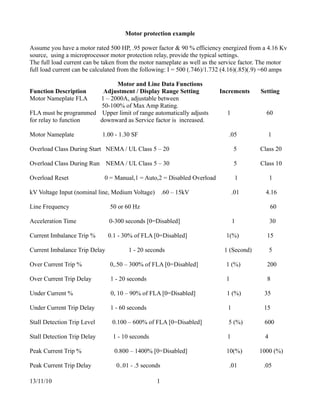 Motor & generator protection example settings | PDF