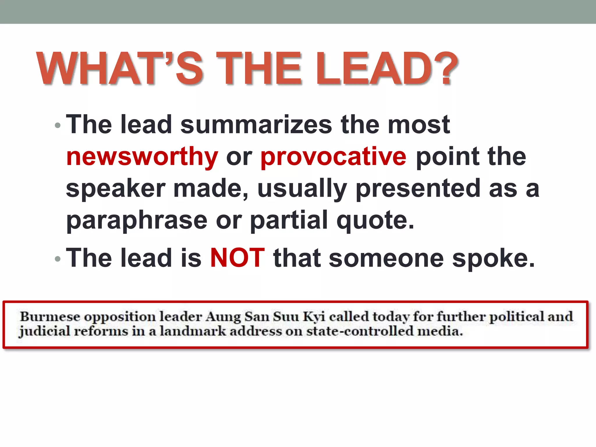 Writing the Speech/News Conference Story - Professor Linda Austin ...