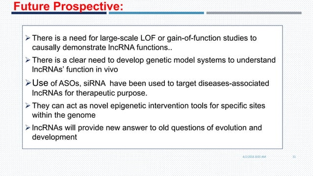 Long non coding RNA and Their clinical perspective | PPT