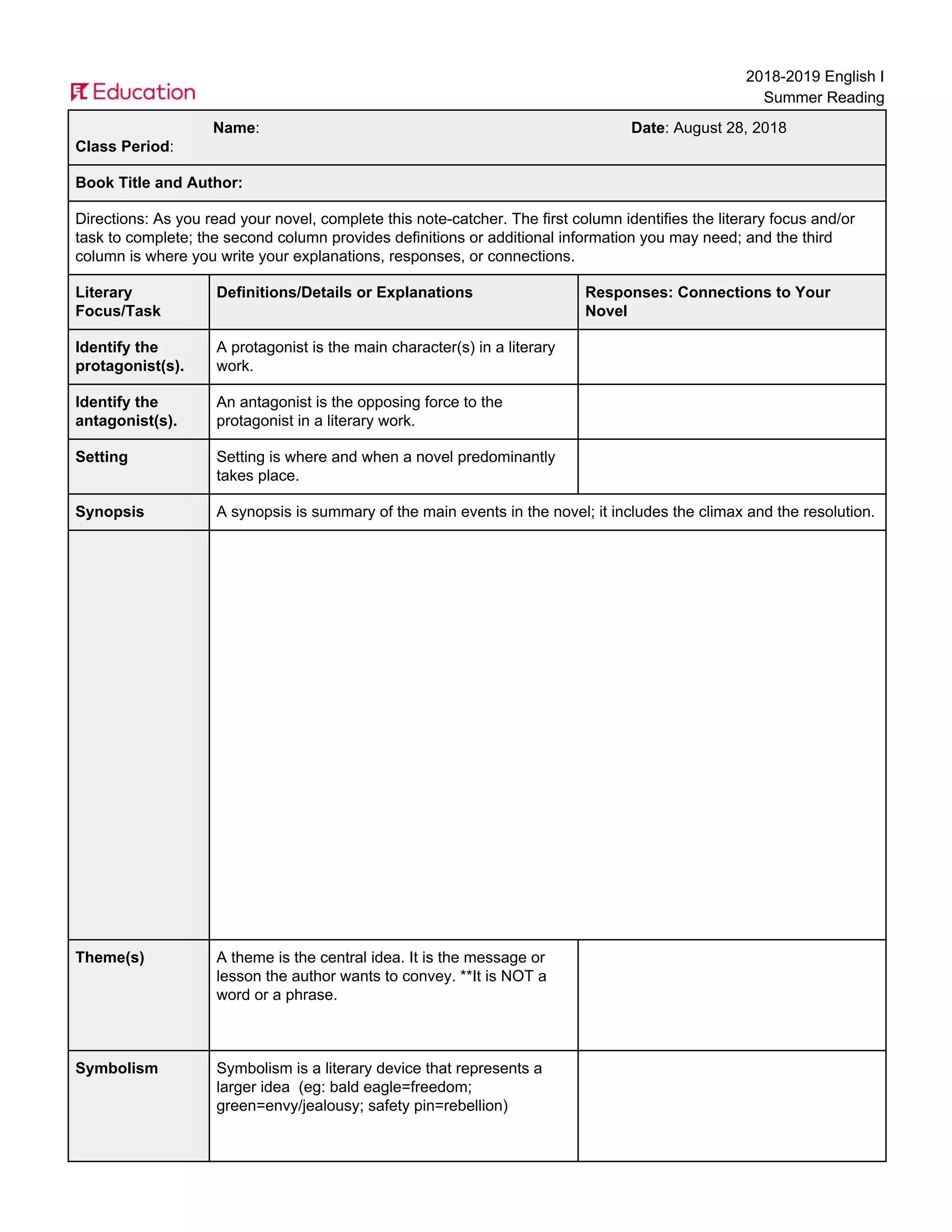 Mgm summer reading note catcher 2018-2019 | PDF