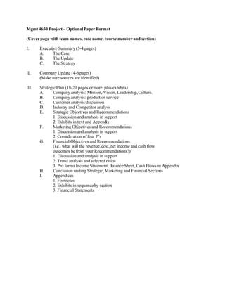 Mgmt 4650 Project – Optional Paper Format | DOC
