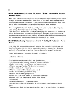 Mgmt 591 entire course leadership and organization behavior keller | PDF