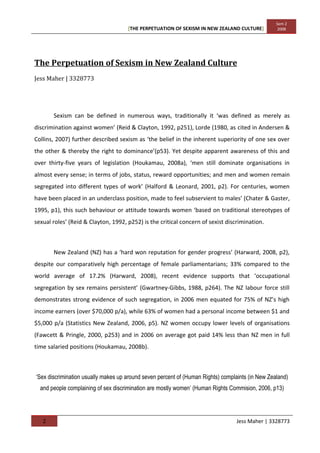 Mgmt734.as1 perpetuation of sexism in nz-jmaher 3328773 | DOC | Debated ...