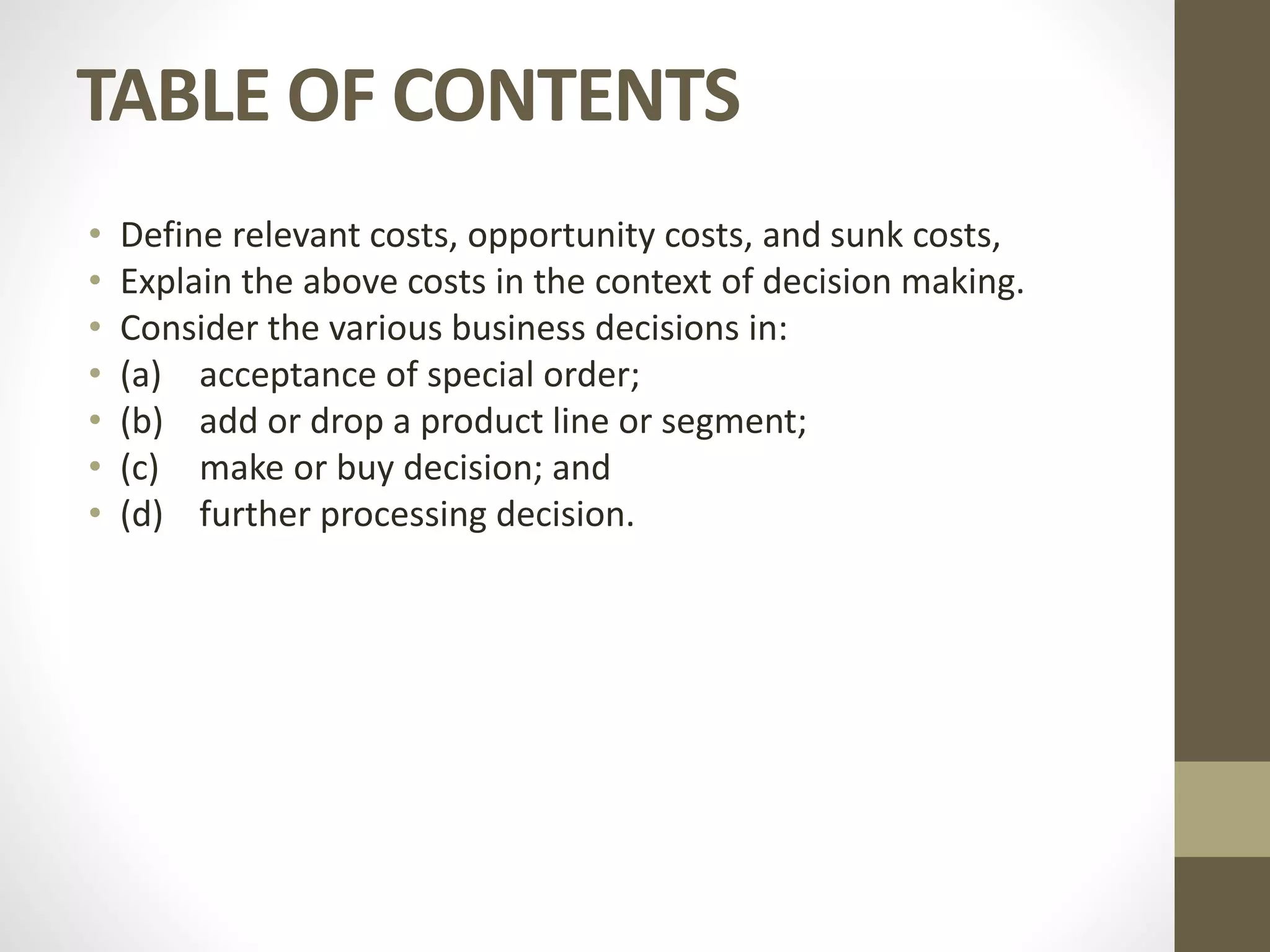 Chapter 5 : Relevant Costing For Decision Making | PPTX