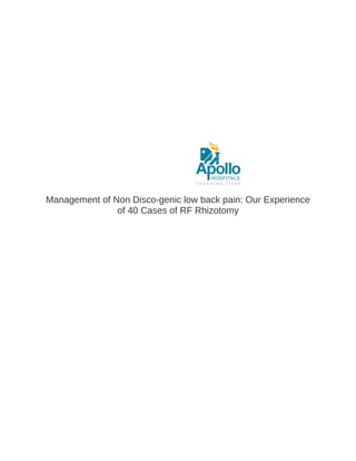 Management of Non Disco-genic low back pain: Our Experience of 40 Cases ...