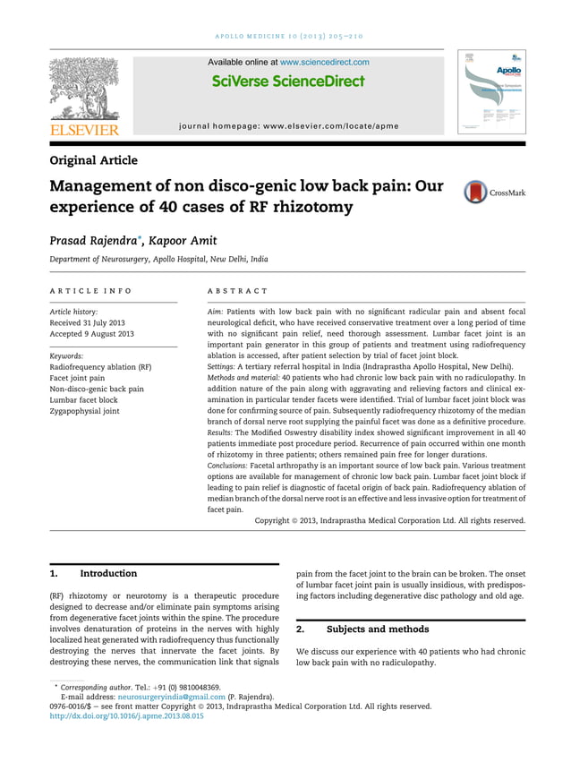 Management of Non Disco-genic low back pain: Our Experience of 40 Cases ...