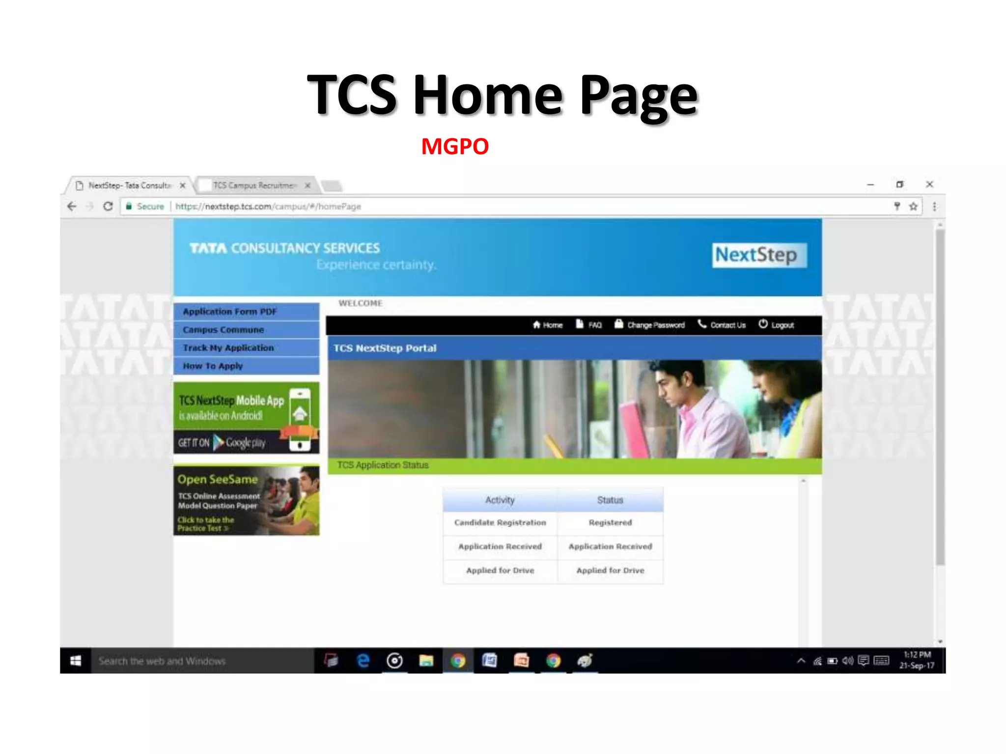 TCS application form for placement drive.