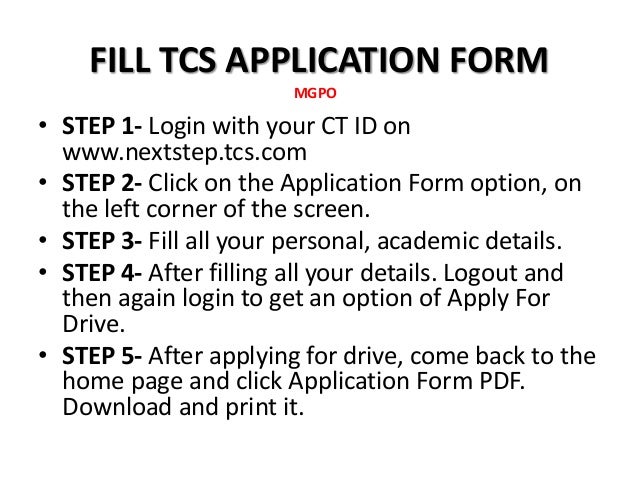 TCS application form for placement drive.