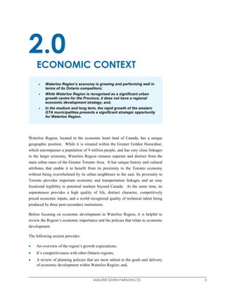 Waterloo Region Economic Development Study: Assessment of Economic ...