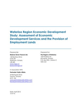 Waterloo Region Economic Development Study: Assessment of Economic ...