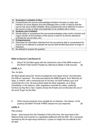 Marking Guidelines on the Source Based Questions and Essay SA 1990s | PDF