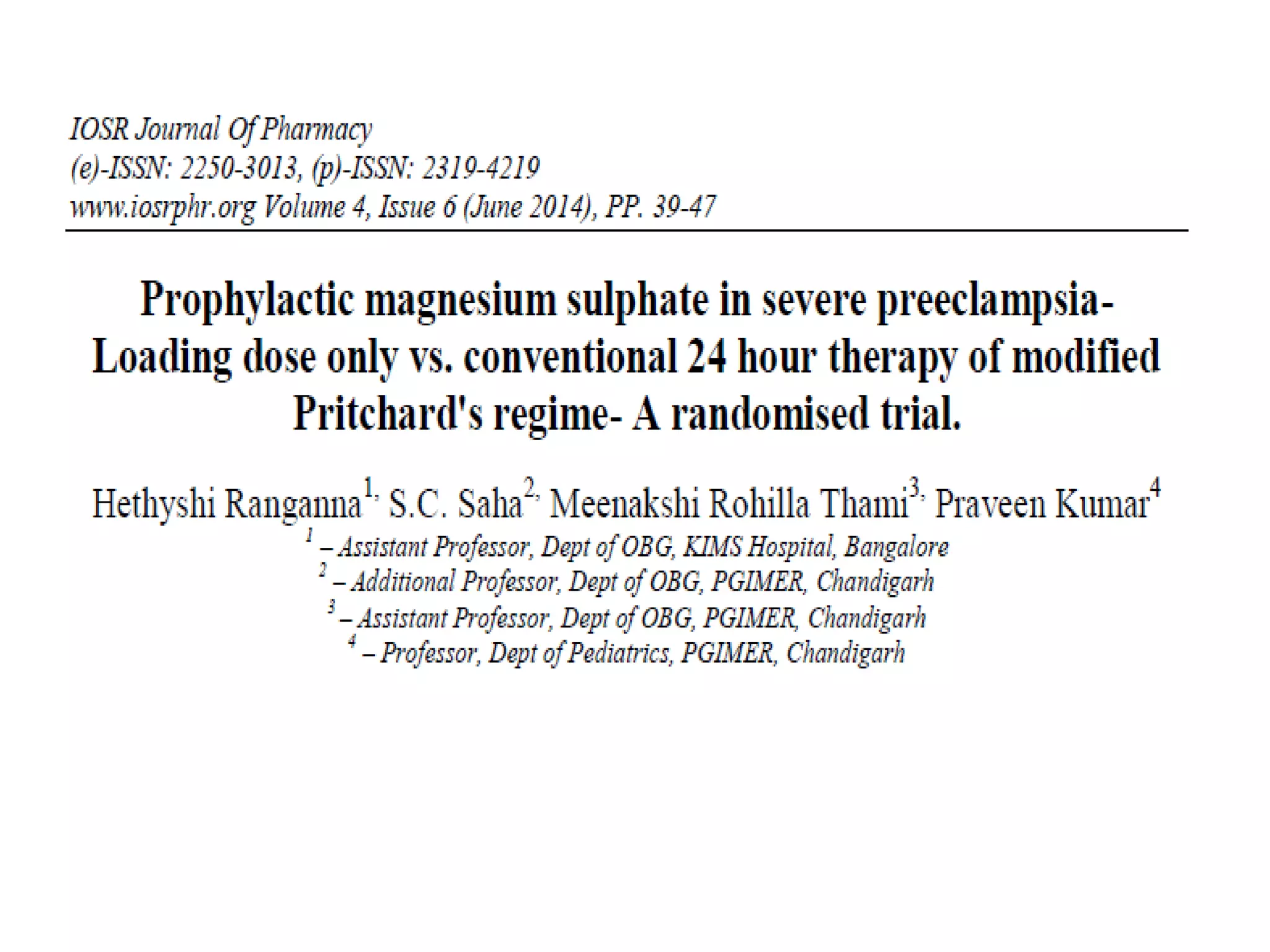 Magnesium Sulfate in Obstetrics | PDF