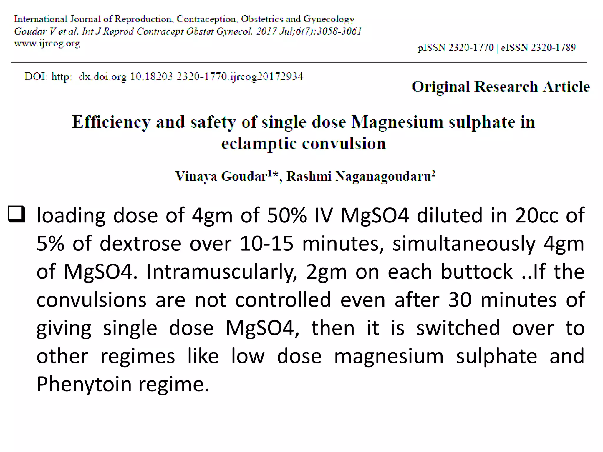 Magnesium Sulfate in Obstetrics | PDF