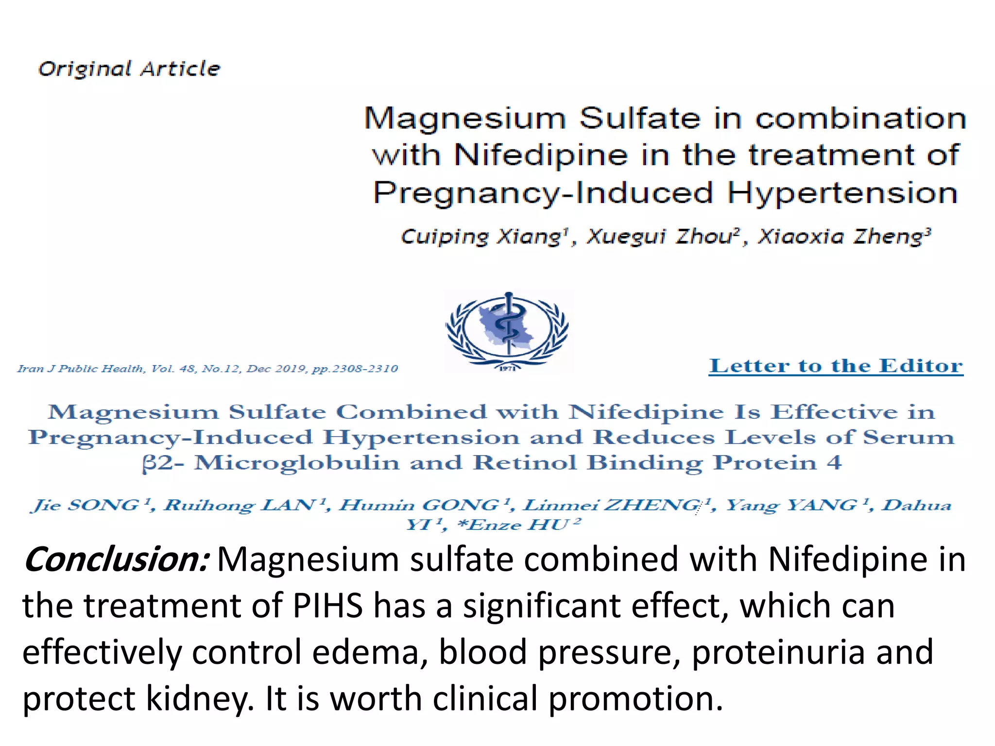 Magnesium Sulfate in Obstetrics | PDF
