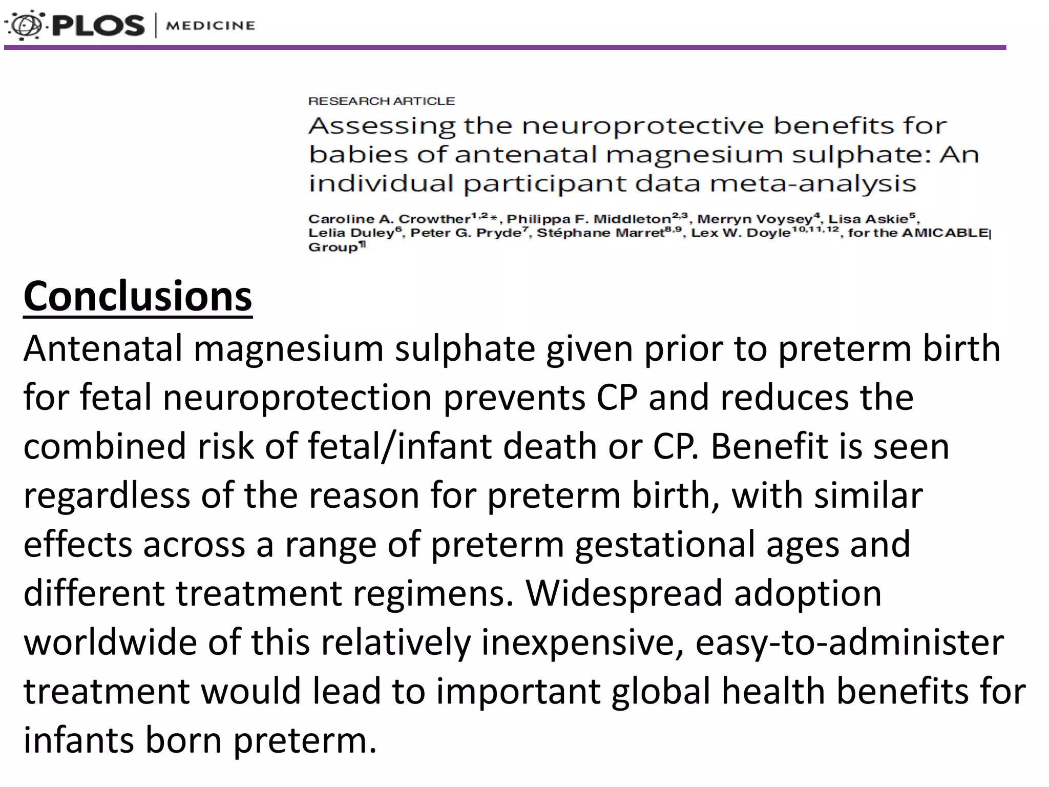 Magnesium Sulfate in Obstetrics | PDF