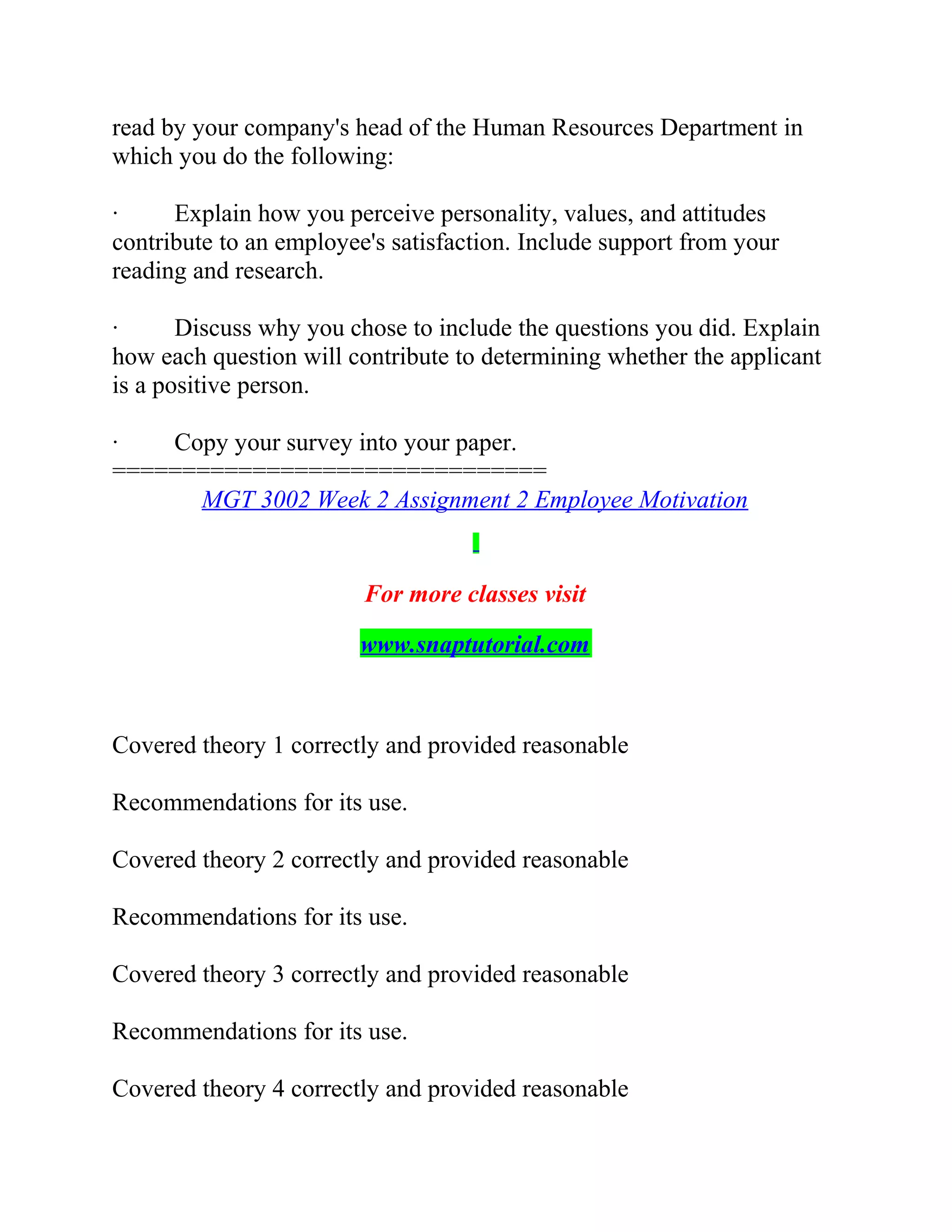 Mgt 3002 Massive Success / snaptutorial.com